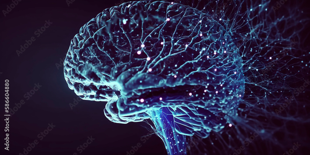 Brain. Low poly abstract digital human brain. Neural network. IQ ...