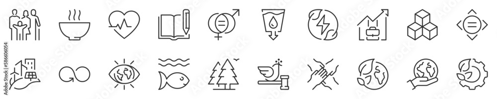 Line icons about Sustainable Development Goals. Thin line icon set ...