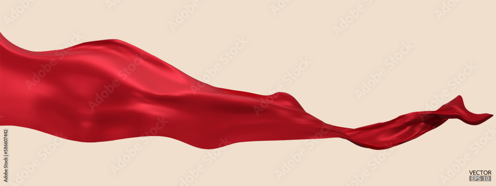 Flying red silk textile fabric flag background. Smooth elegant red ...