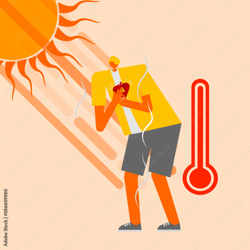 Cartoon characters designed for heatstroke, hyperthermia and heart ...