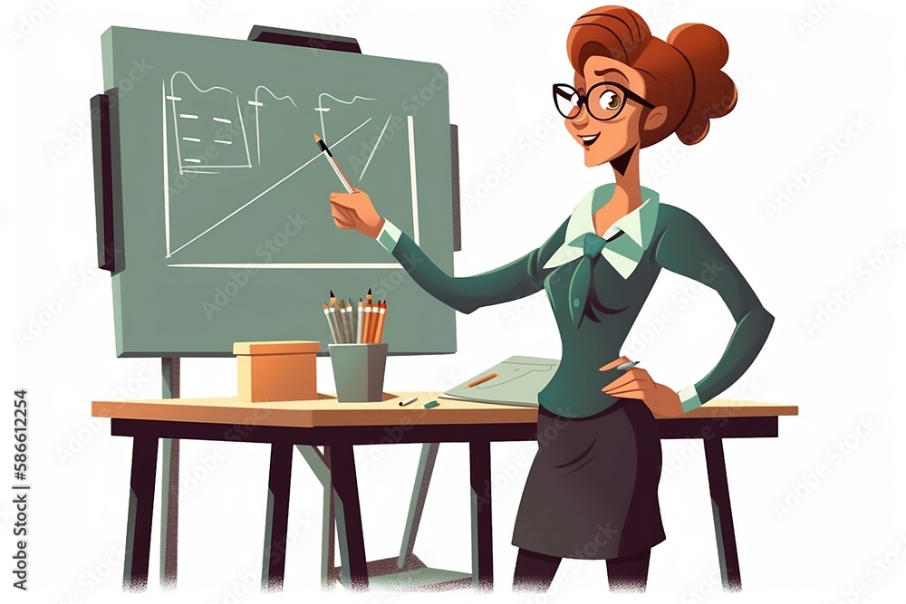 vector image of a woman working as a teacher, vector, flat design style ...