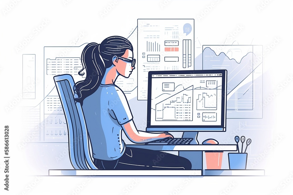 vector image of a woman working as a web developer, vector, flat design ...