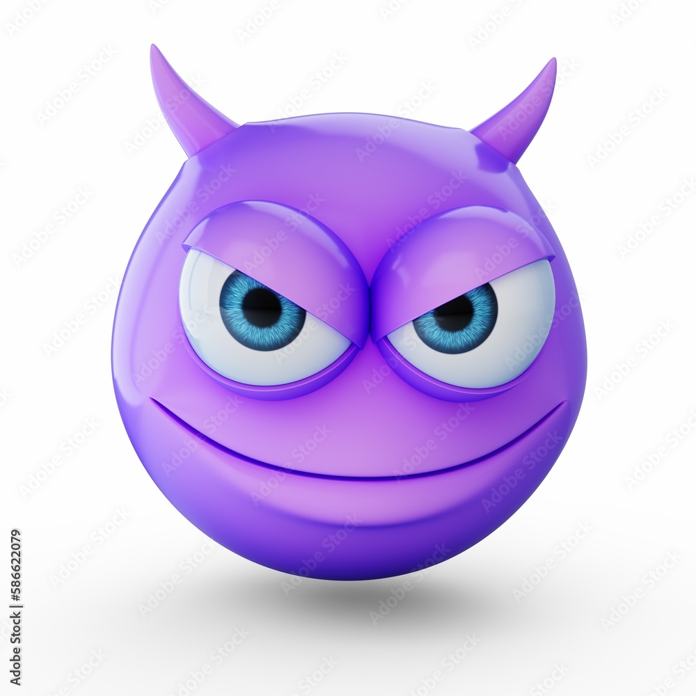 3D Rendering Purple Devil emoji isolated on white background Stock ...