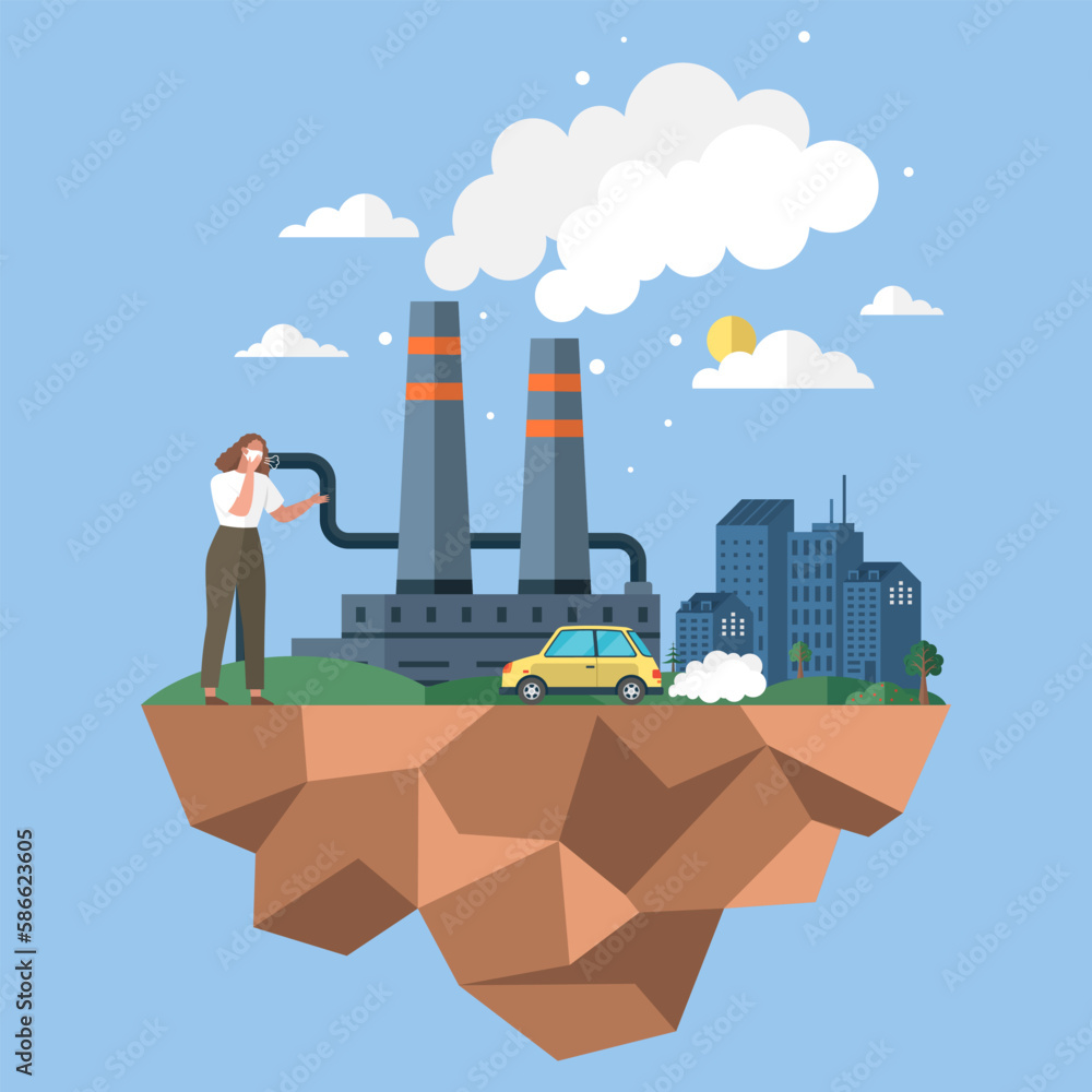 Environment pollution and ecology disaster. Factory air and water ...