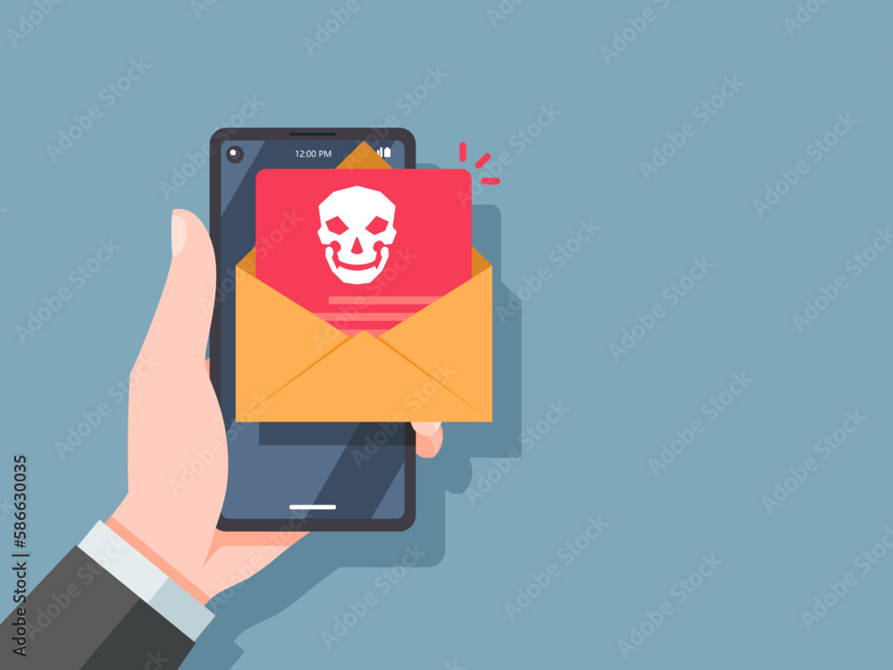 Thief Hacker attacks a smartphone by email. Fraud scam virus and steal private data on mobile ...
