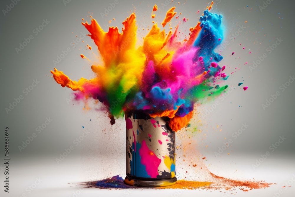 spray can spraying colorful rainbow holi paint color powder explosion ...
