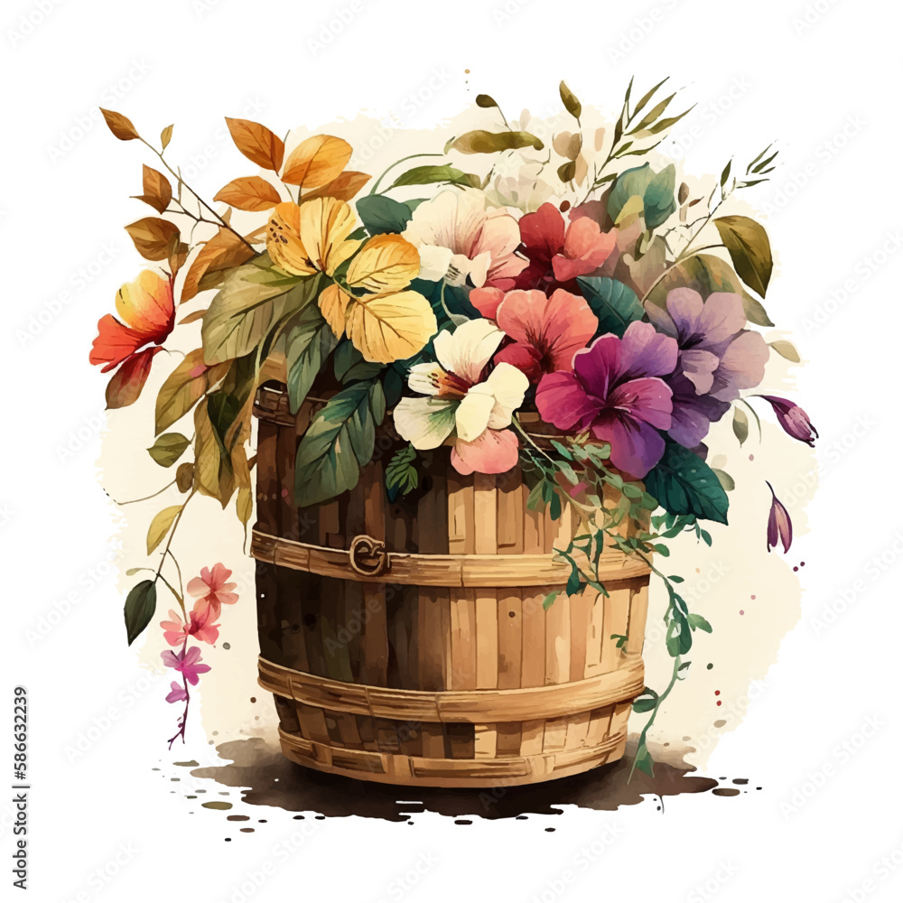 Watercolor Flowers Clipart vector, Easter Basket Png, Spring Floral ...