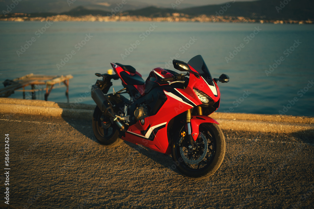 Side view photo of a Honda CBR 1000 RR fireblade racing motorcycle on a ...