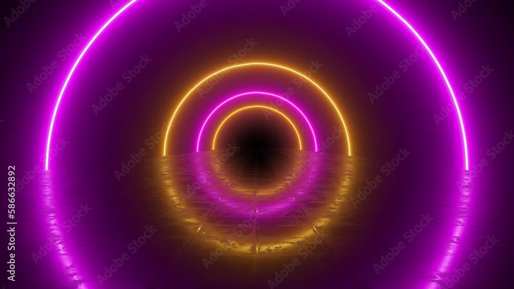 Circle Shaped Figures Neon Tunnel Yellow and Pink Wallpaper Background ...