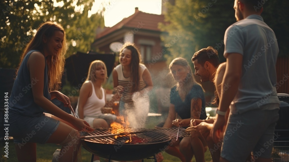 Generative AI concept of a convivial time, with a group of friends ...