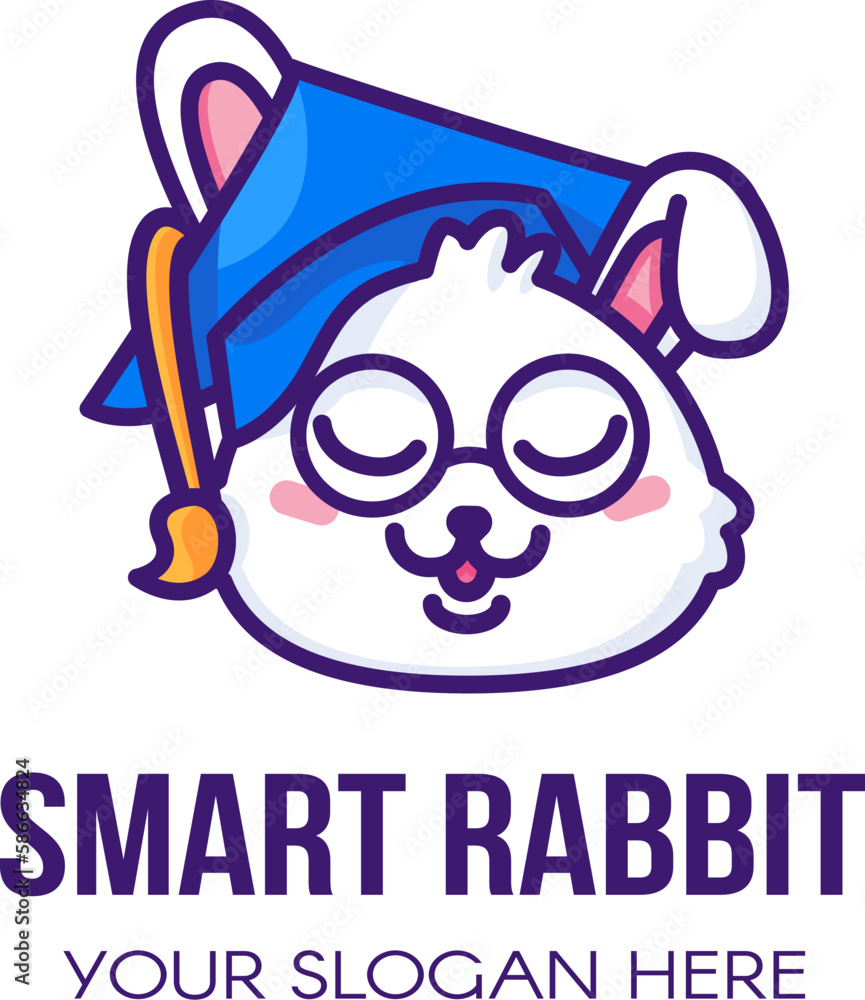 Logo of cute smart rabbit with glasses and graduate cap. Symbol emblem ...
