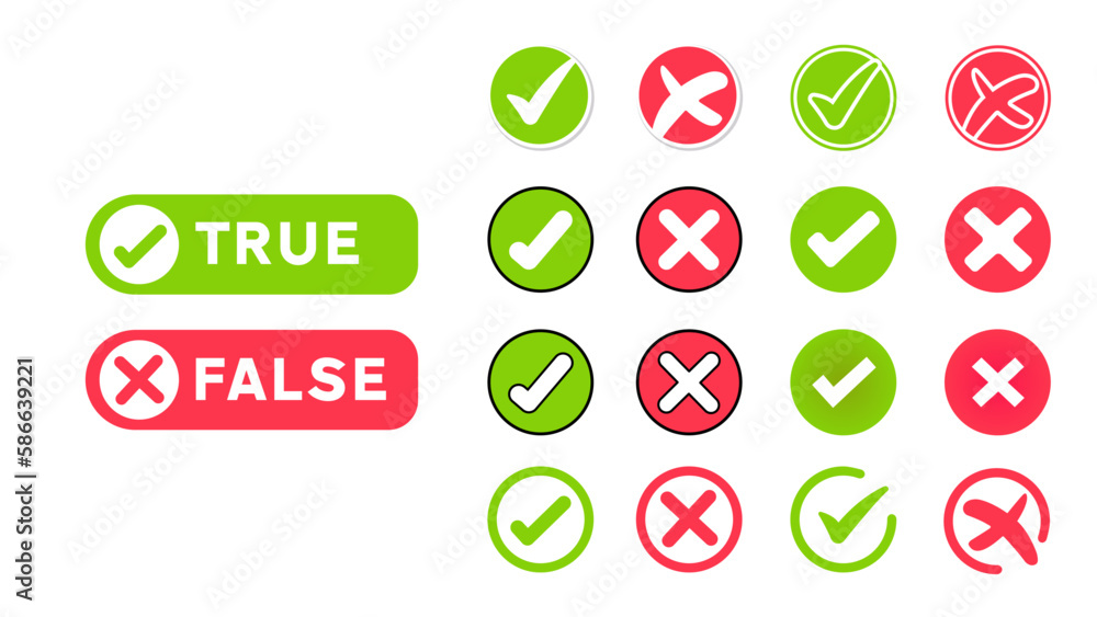 True & False Icon set vector - Green tick and red cross Stock Vector ...