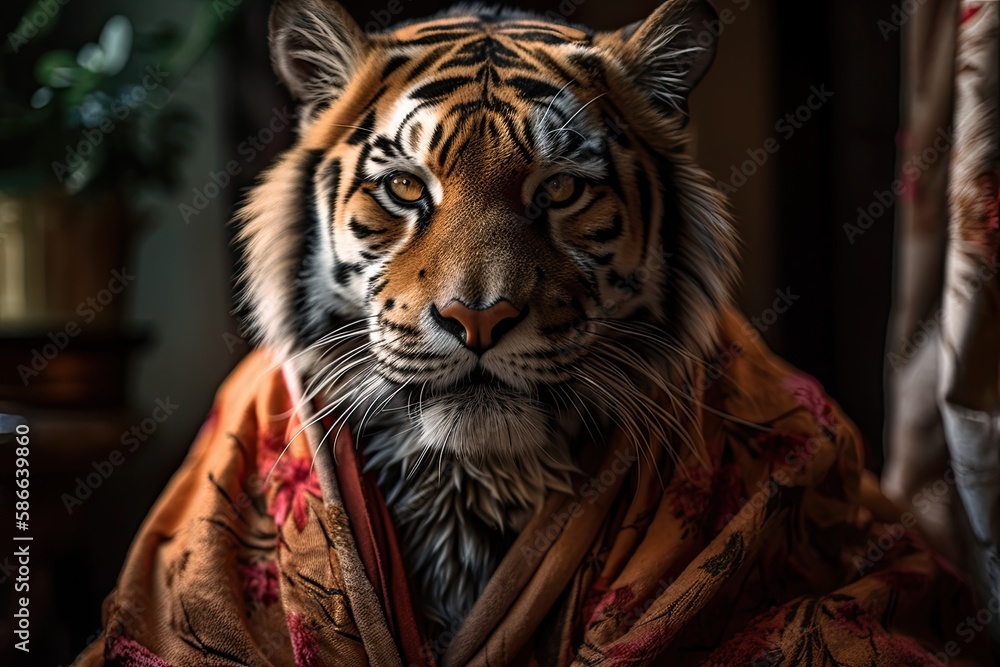 Bengal Tiger Dressed for Its Unconventional Day Out: Portrait of an ...
