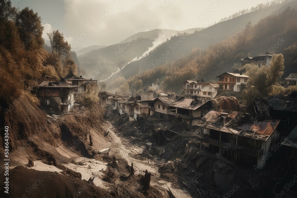 Natural Disasters, mudslides, residential area destroyed by mudslide ...