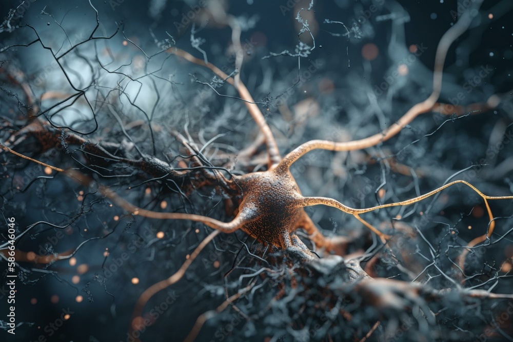 Demyelination of a neuron, the damage of the neuron myelin sheath seen ...