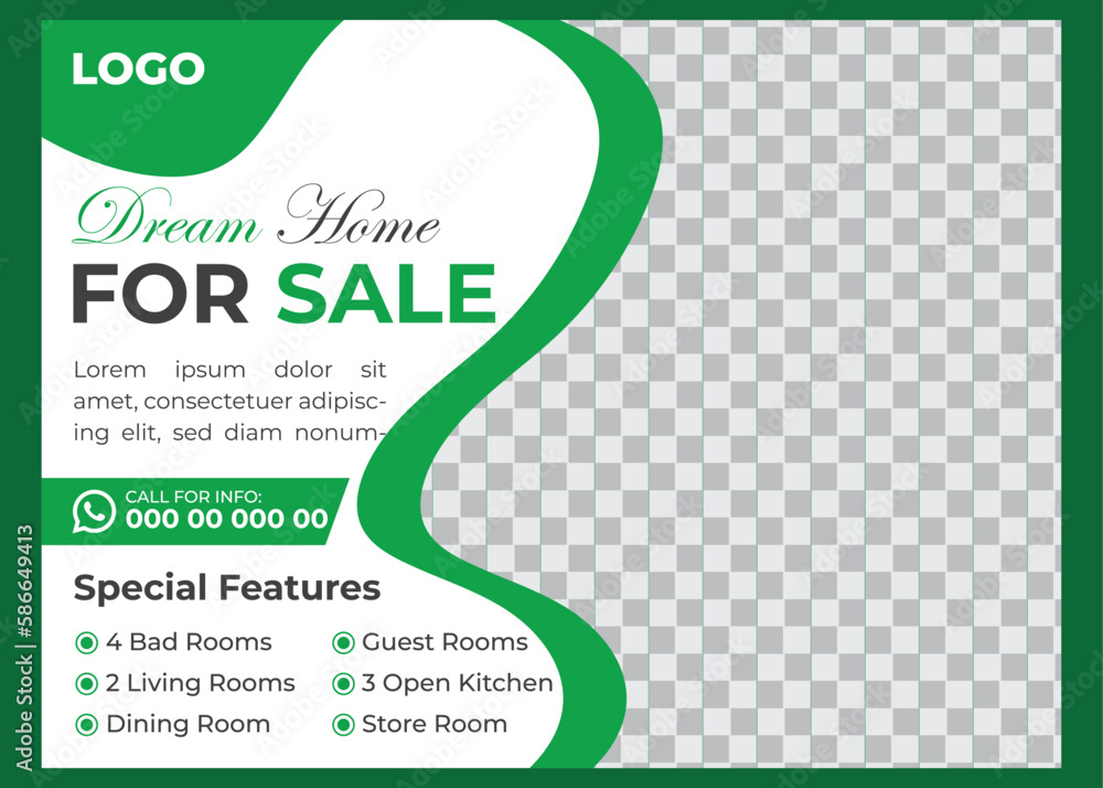 home for sale or rent flyer or banner template design with photo and ...