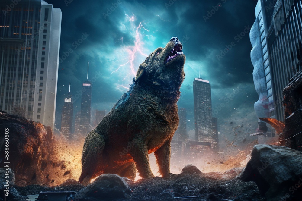 Illustration: Dog Godzilla attack the City on the Space Planet ...
