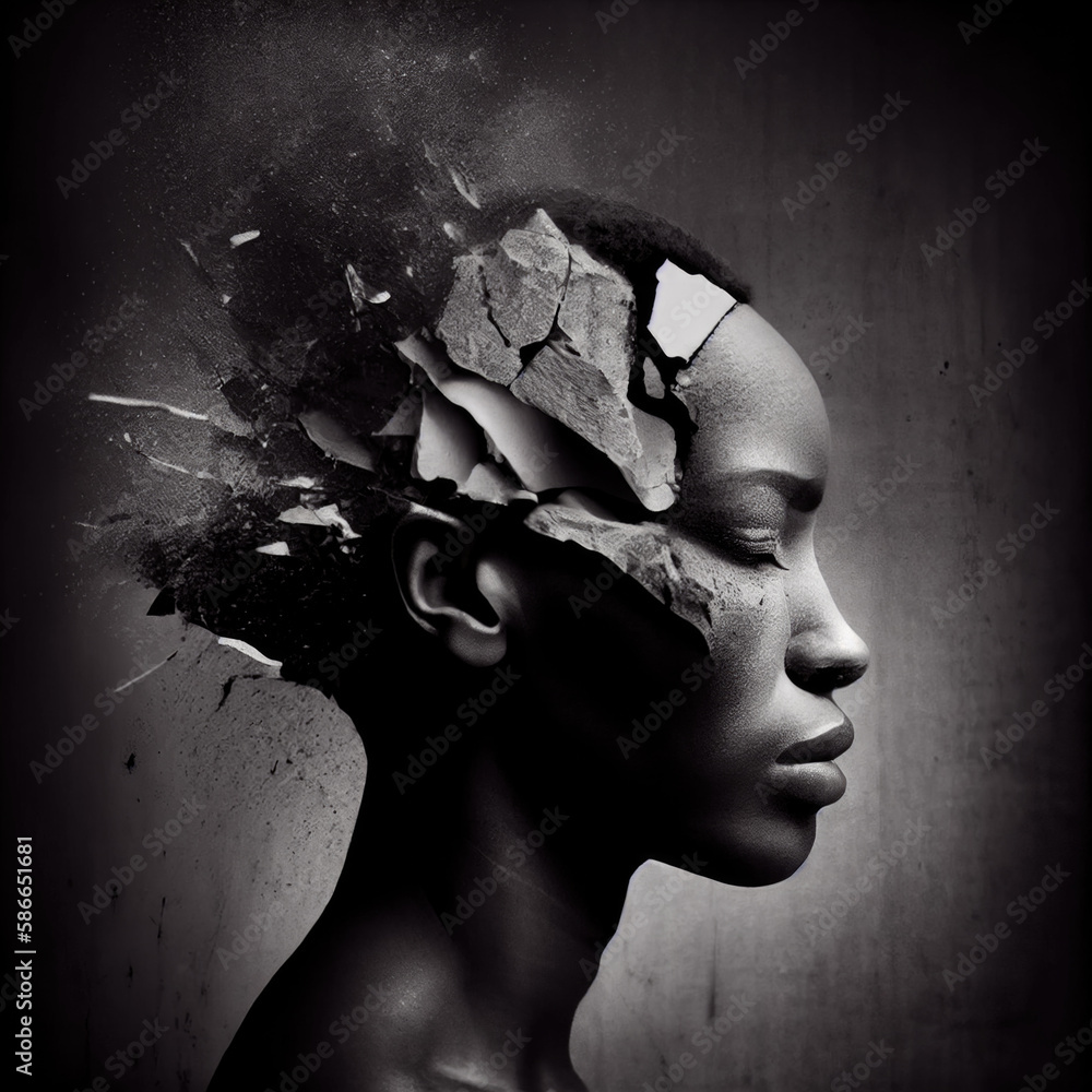 Conceptual image showing trauma of racism in Black woman. Generative AI ...