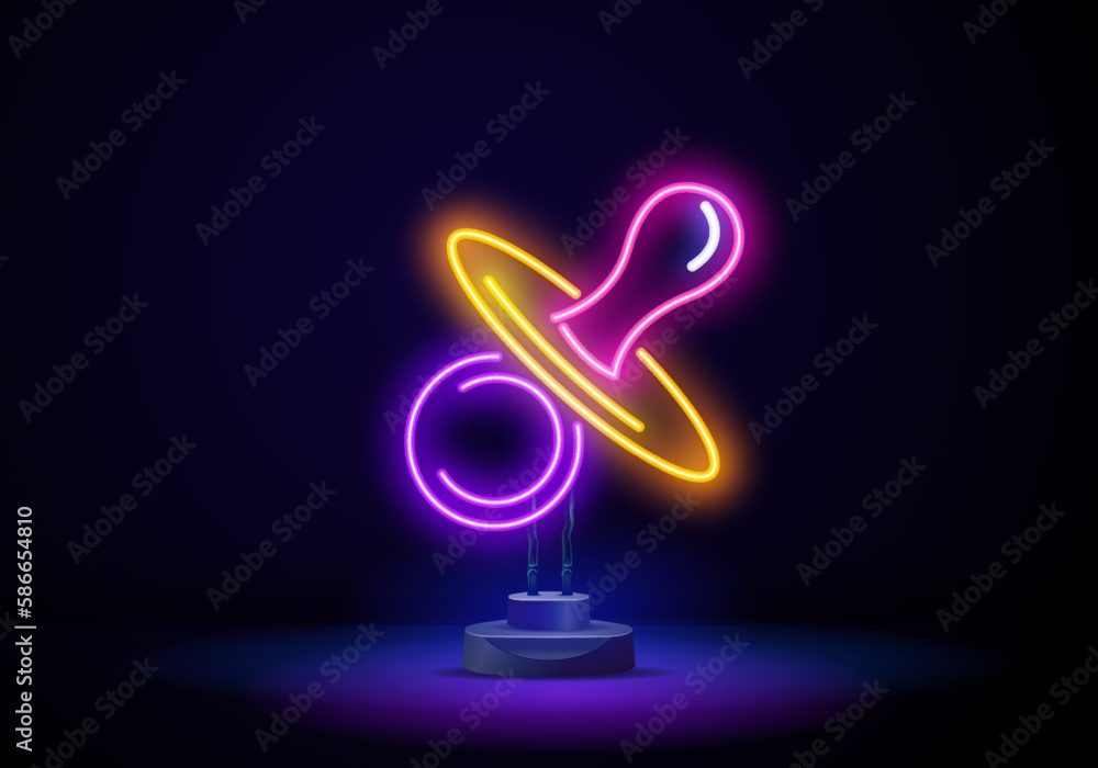 Glowing neon sign with congratulations on the birth of a baby boy with ...