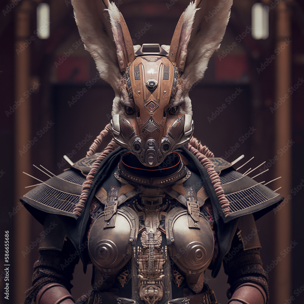 Realistic lifelike rabbit hare bunny in high end cyberpunk cyber high ...