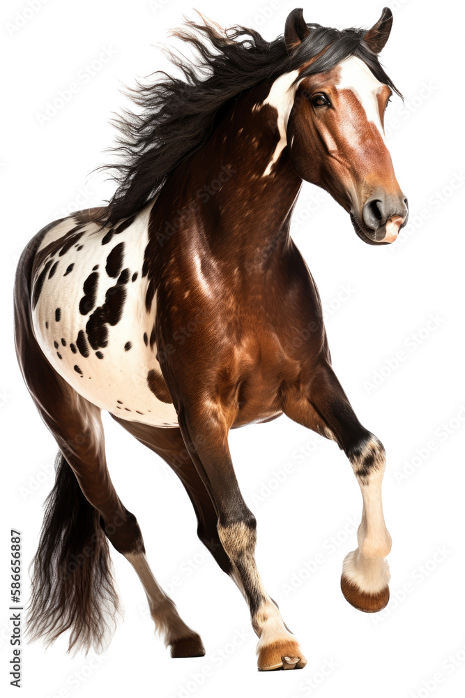 an equestrian-themed photographic illustration of a painted pinto horse ...