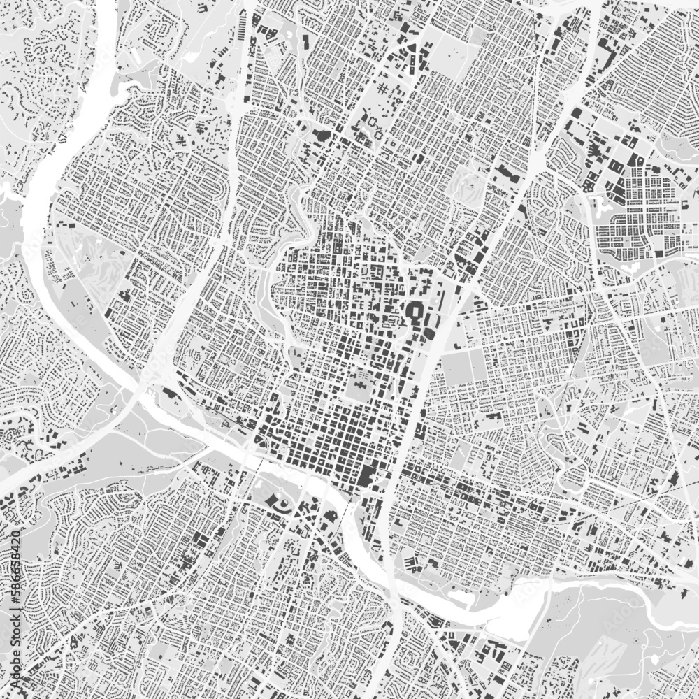 Urban city map of Austin. Vector poster. Black grayscale black and ...