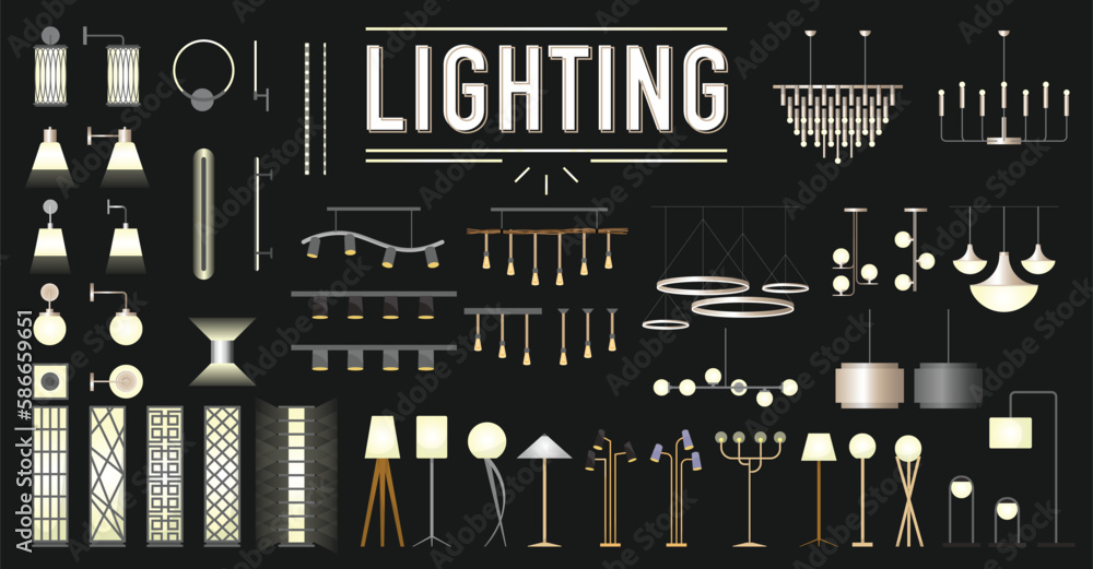 Lighting Lamp Vector Set for Architectural Drawings such as Plans and ...