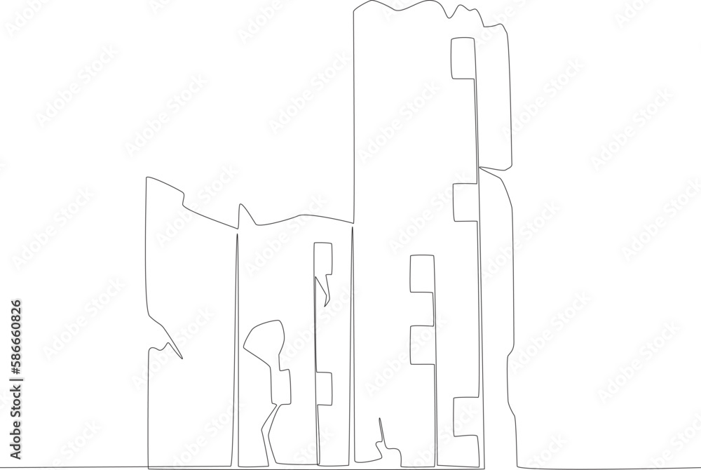 The tall buildings were badly damaged. Earthquake one-line drawing ...