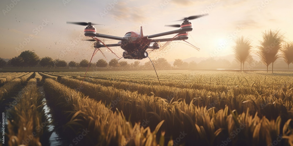 Agricultural Drone Spraying Crops in Hyper-Realistic 3D Render ...