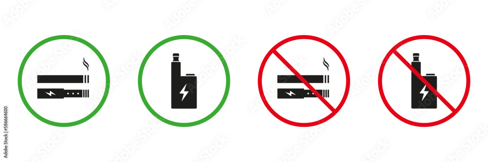 Electronic Cigarette Red and Green Warning Signs. Liquid Vaporizer ...