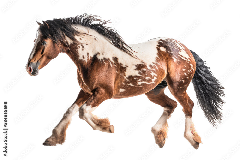 an equestrian-themed photographic illustration of a painted pinto horse ...