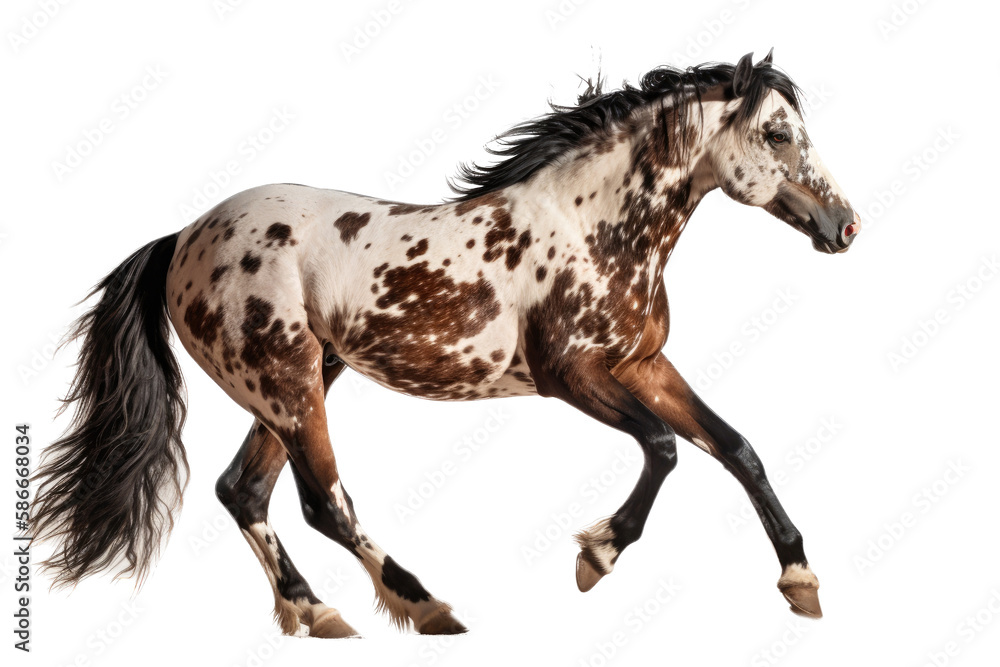 an equestrian-themed photographic illustration of a painted pinto horse ...