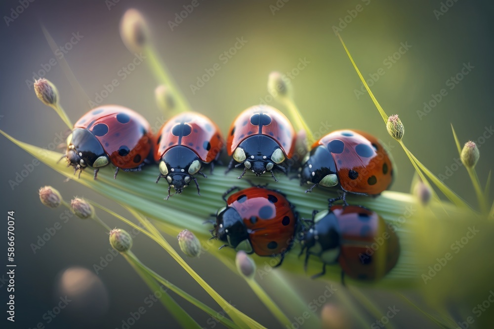 a family of lady bugs sitting together on a leaf created with Generative AI technology Stock ...
