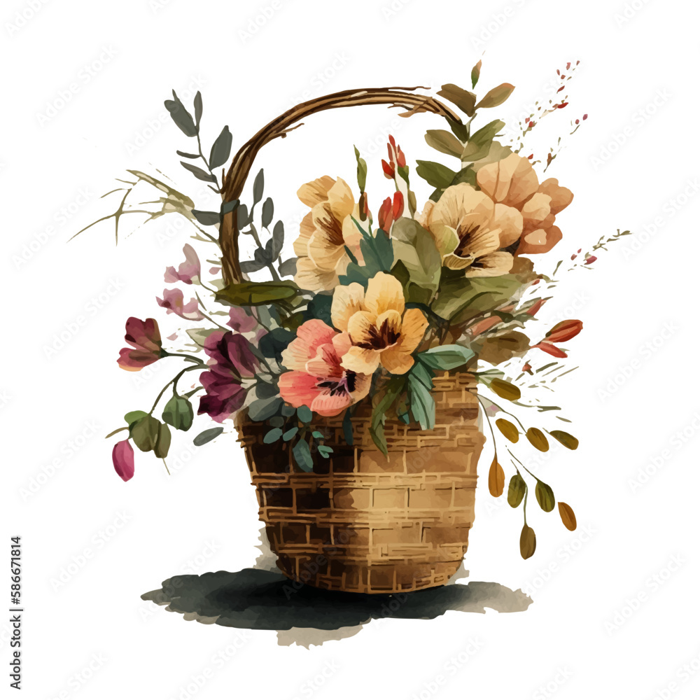 Watercolor Flowers Clipart vector, Easter Basket Png, Spring Floral ...