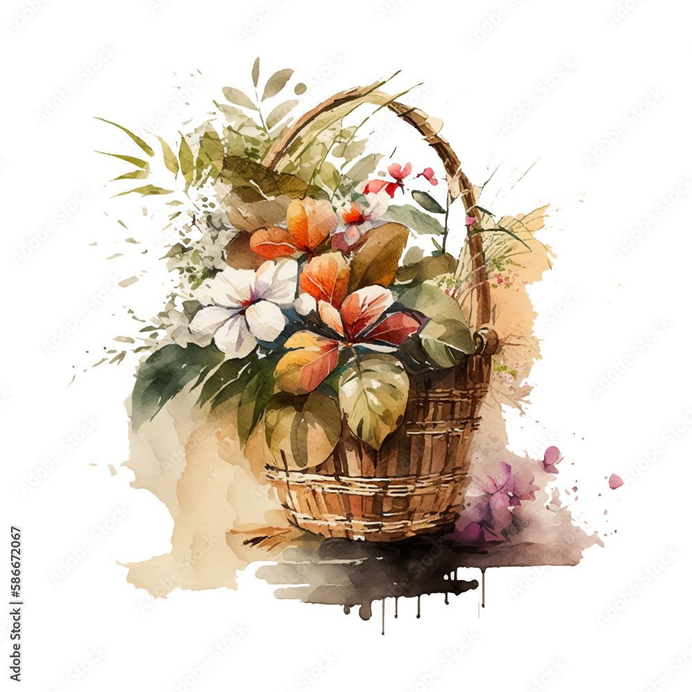 Watercolor Flowers Clipart vector, Easter Basket Png, Spring Floral ...