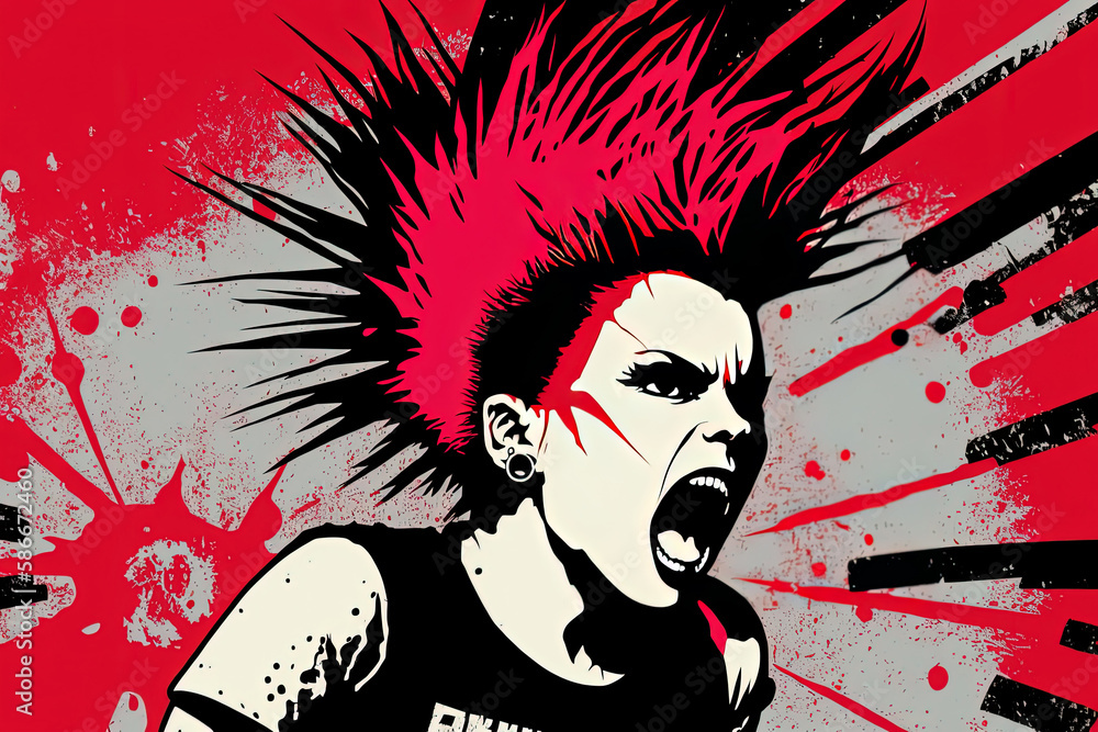 An Illustration of An Angry Female Punk Rocker in an Art Urban Graffiti ...
