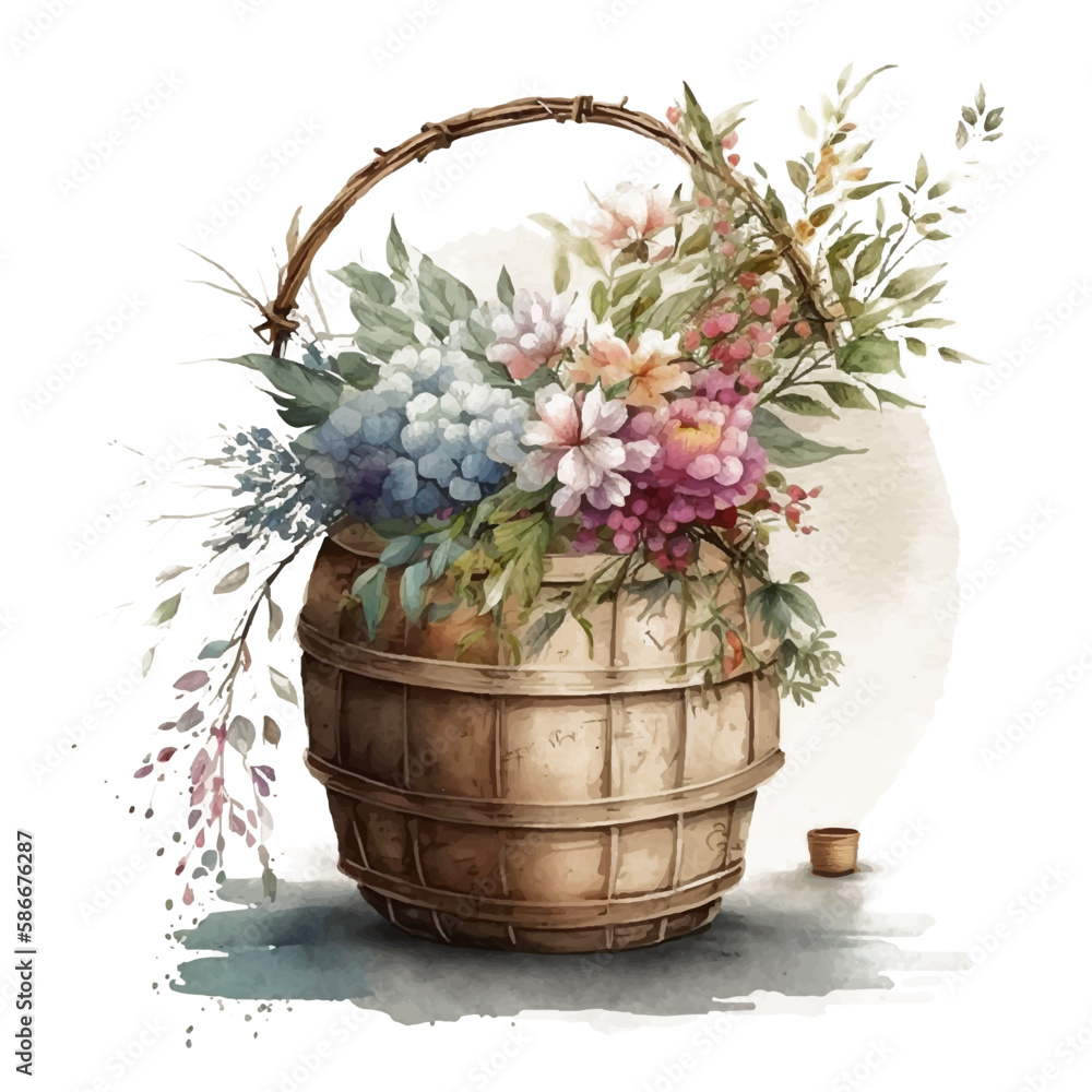 Watercolor Flowers Clipart vector, Easter Basket Png, Spring Floral ...