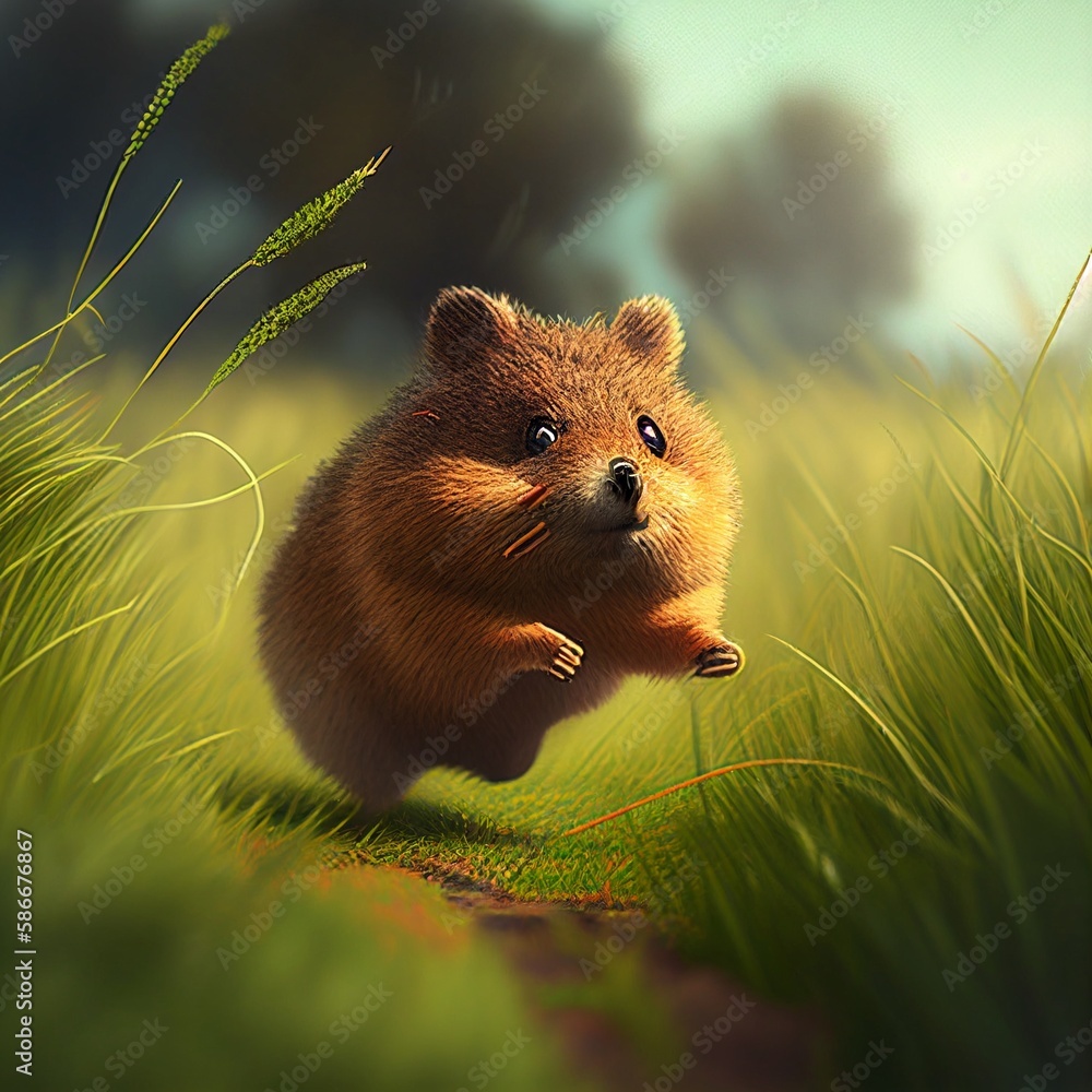An adventure-time style quokka running in grass Stock Illustration ...