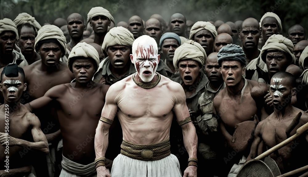 Shocking portrait of an African tribe where in the center there is an ...