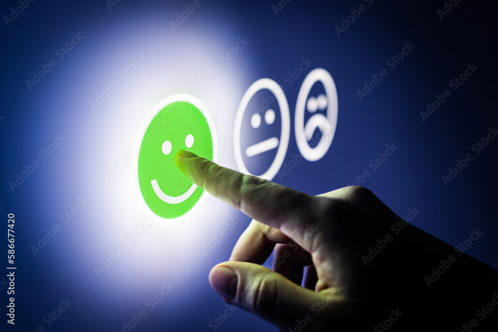 Happy positive customer feedback, opinion and review with smiling ...