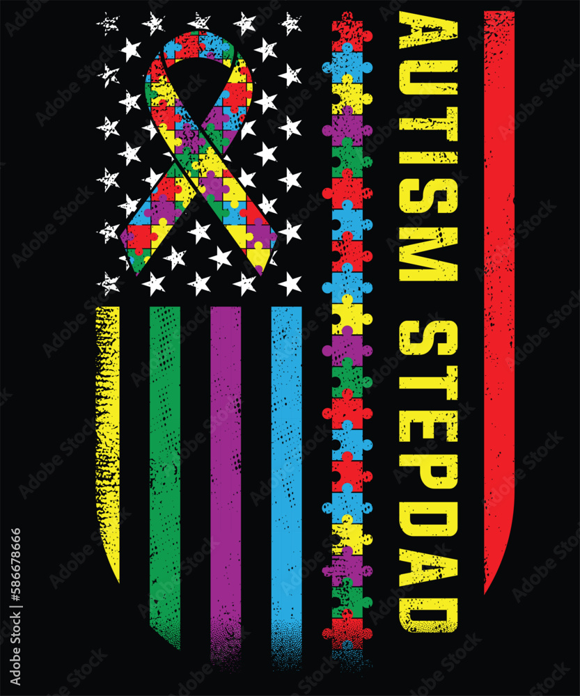 American Flag Autism Stepdad Awareness Autistic T-Shirt design. Autism ...