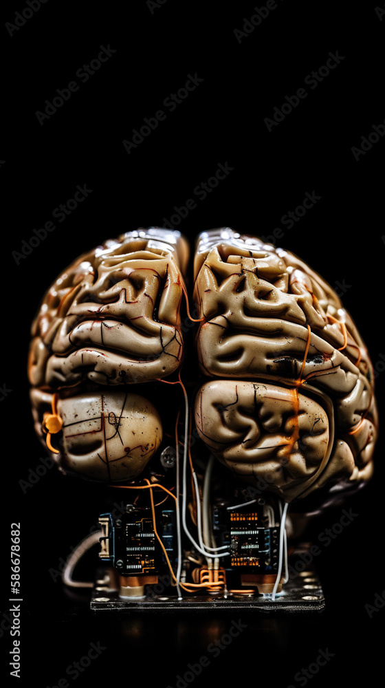 Human brain chip. Concept of new technology of chip implants in brain ...