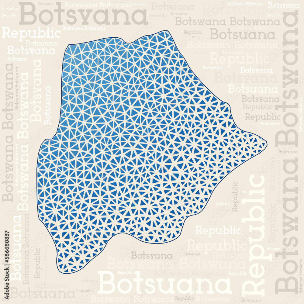 BOTSWANA map design. Country names in different languages and map shape ...