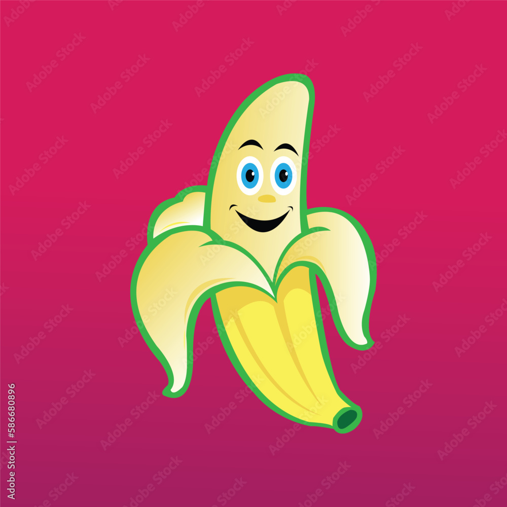 Cute cartoon banana. Cartoon fruit character set. Funny emoticon in ...
