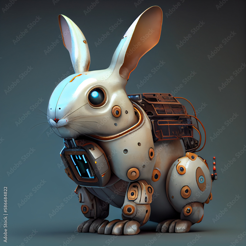 Cyber-Easter: A Futuristic Scene of a Robot Bunny Rabbit in Steampunk ...