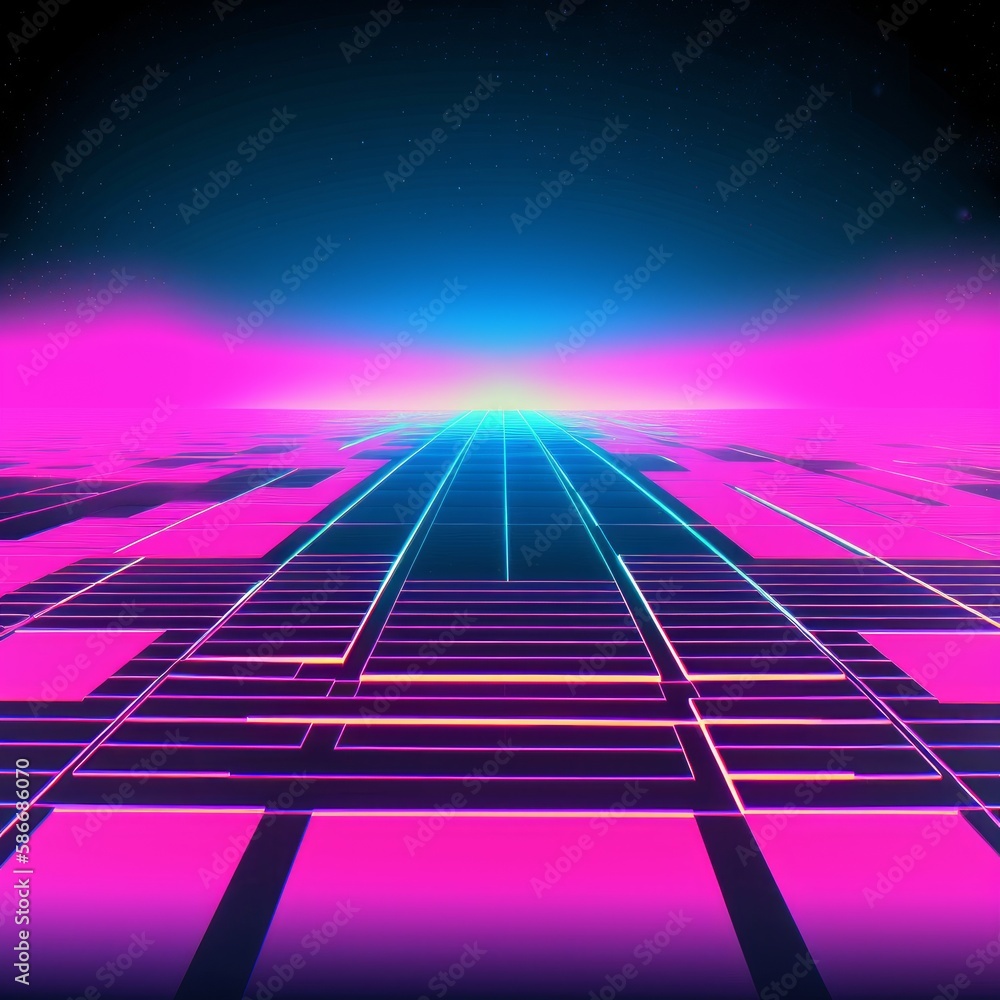 Vaporwave wallpaper with grid, abstract design, and 1980s computer ...