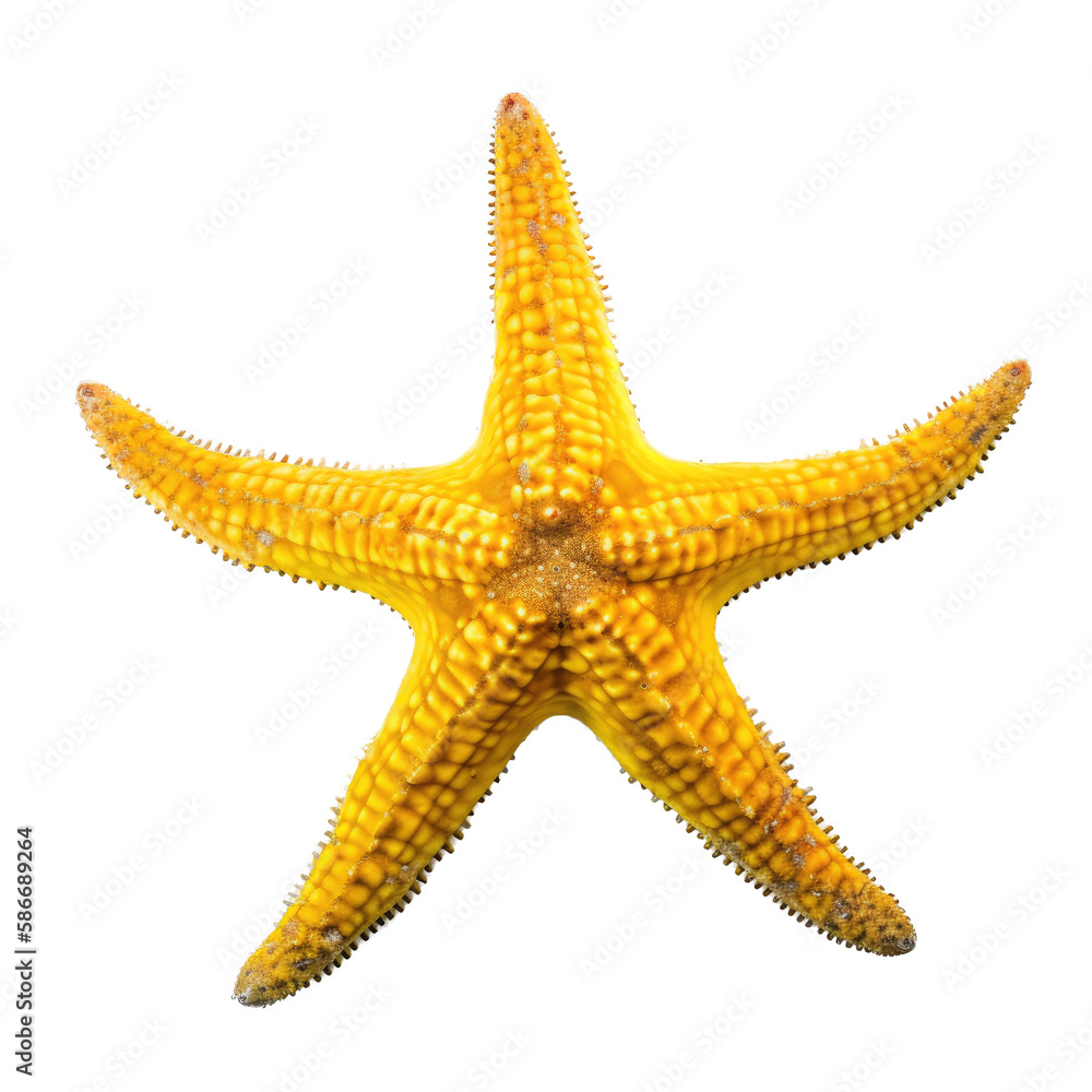 an isolated yellow starfish, ocean-themed photorealistic illustration ...