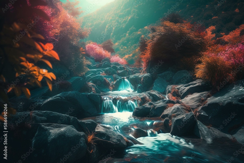 Journey through a hyper-detailed nature landscape of cascading ...