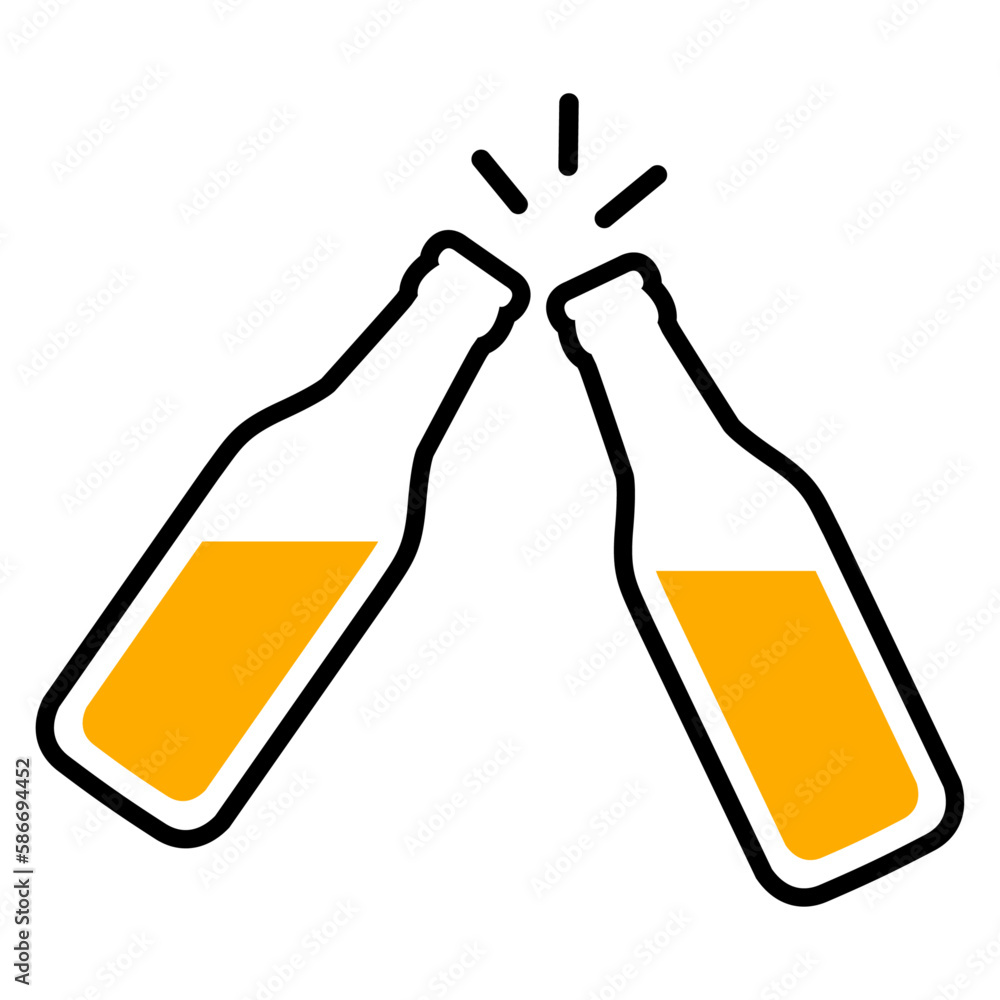 Vetor de Logo cervecería. Brindis de dos botellas de cerveza con gotas ...