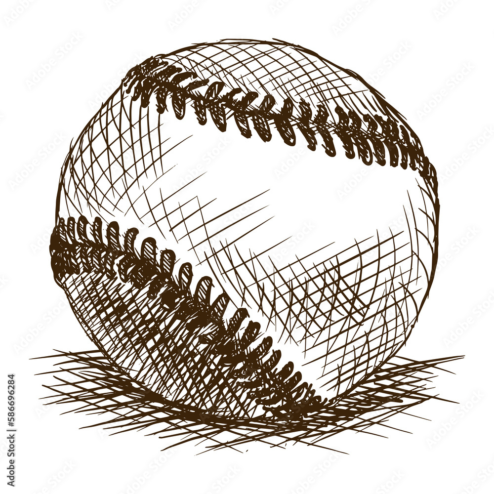 Baseball ball hand drawn sketch style PNG illustration with transparent ...